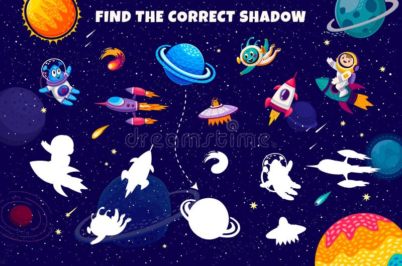 Kids Game, Find Correct Shadow of Space Objects Stock Vector ...