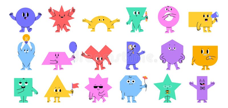 Kids Geometric Characters with Eyes. Basic Style Figure, Square ...