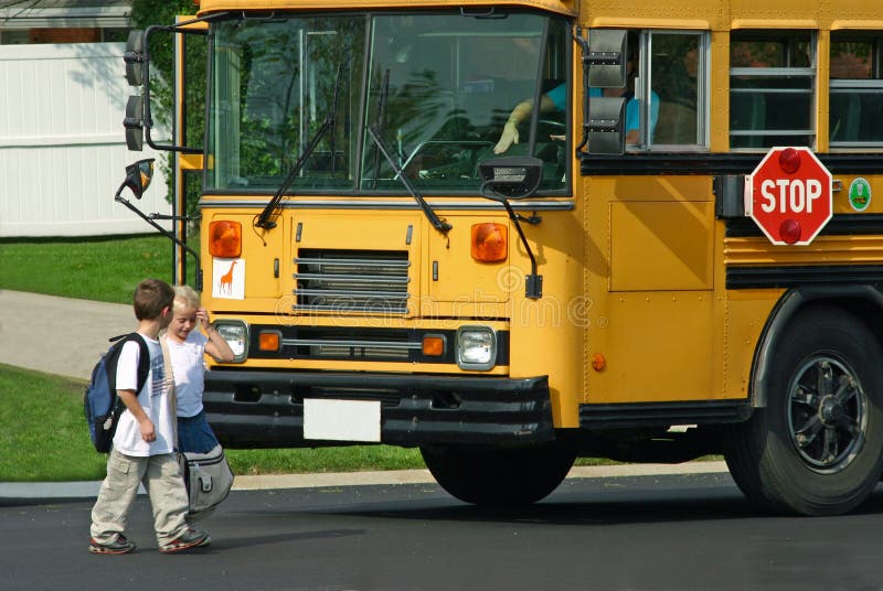 Kids Getting off Bus stock image. Image of female, happiness - 1327843