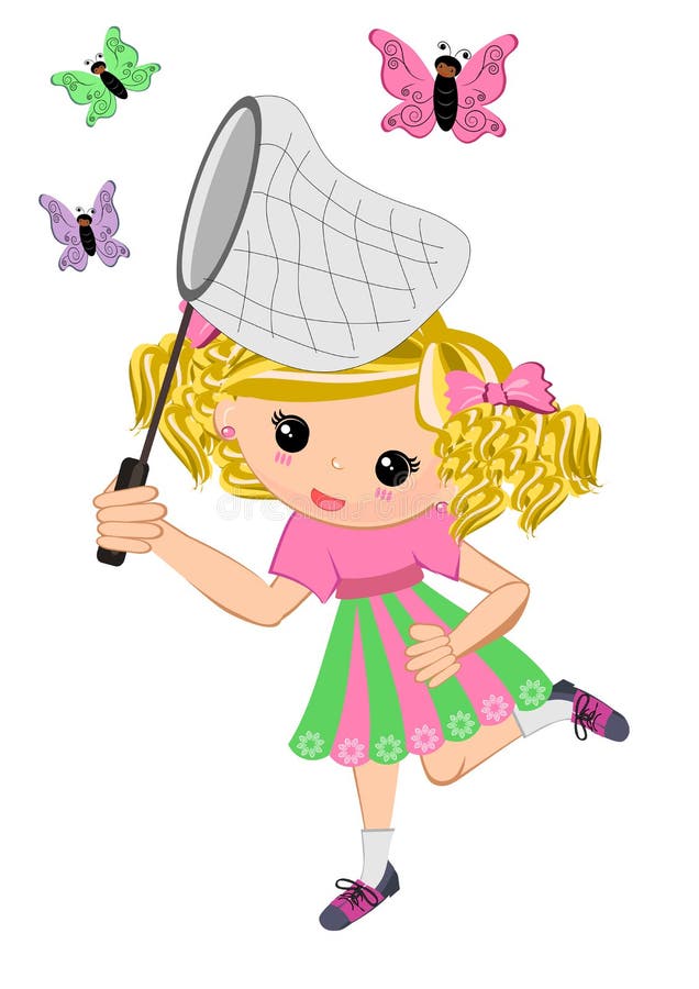 Cute Little Girl Catching Butterfly Stock Illustrations – 98 Cute ...