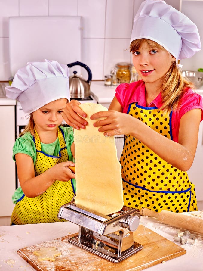 Kids Girl Making Homemade Pasta at Kitchen Stock Photo - Image of home ...