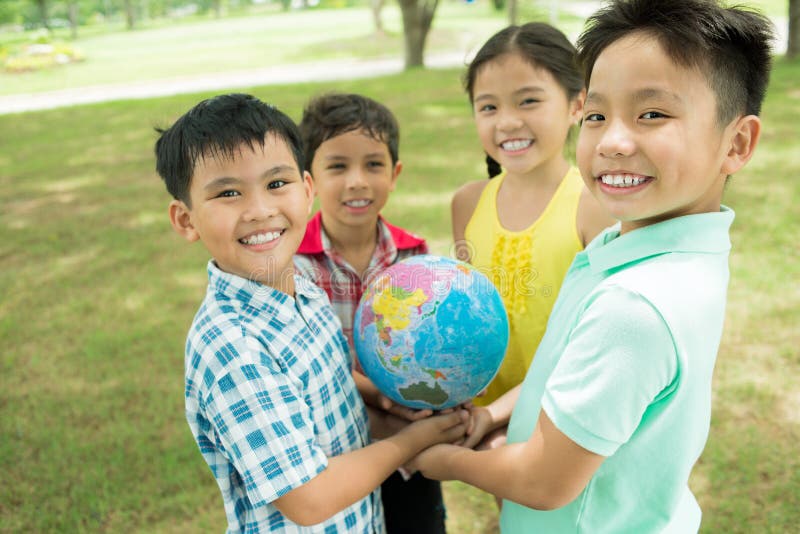 Kids with globe stock photo. Image of joyful, educational - 32905652
