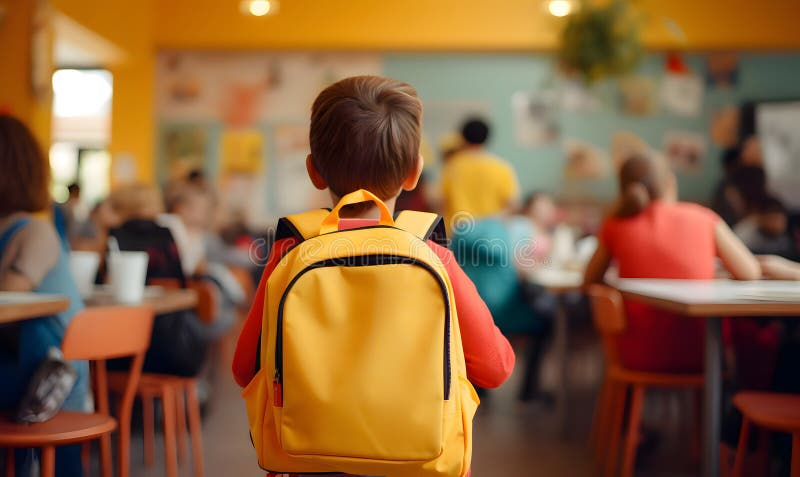 Kids Going Back To School in a Happy Colorful Classroom Stock ...