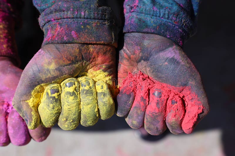 Kids Hand Full With Colors A Colorful Hands Stock Photo - Image of holi ...
