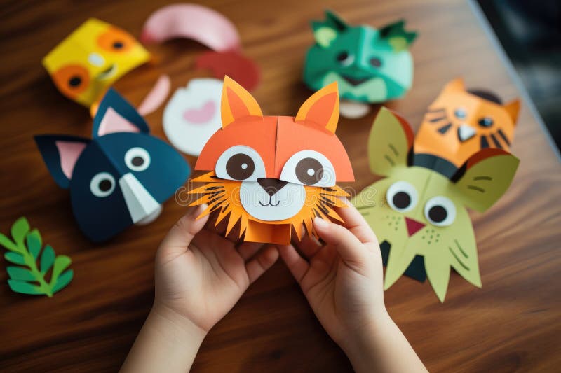Kids Handcrafted Paper Animals: a DIY Delight Stock Illustration ...