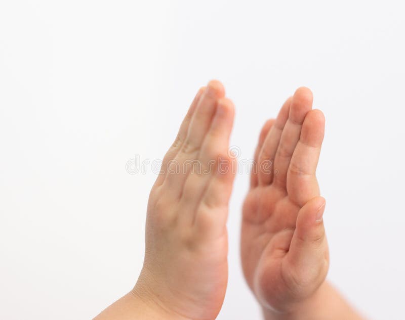 Kids Hands High Five on White Background Closed Up Stock Image - Image ...