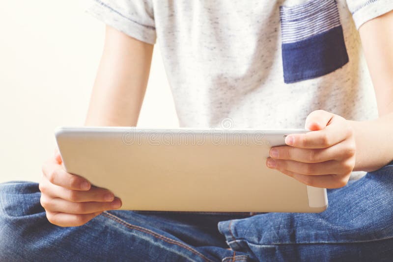 Kids Hands with Tablet Computer. Stock Image - Image of childhood ...