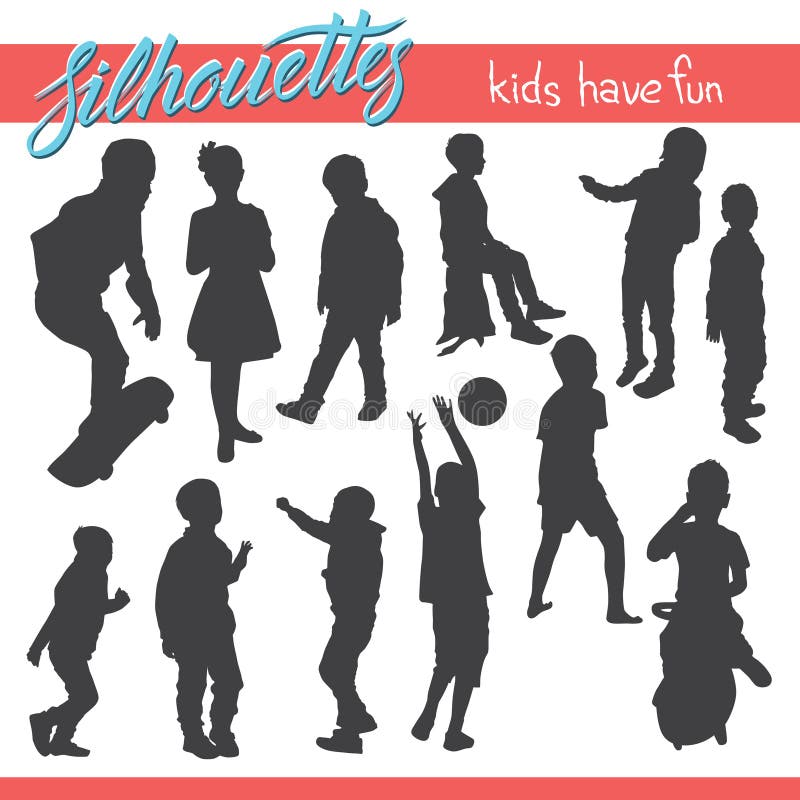 Kids Have Fun Vector Silhouettes Stock Vector - Illustration of crowd ...