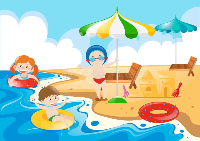 Kids Having Fun on the Beach Stock Vector - Illustration of ocean ...