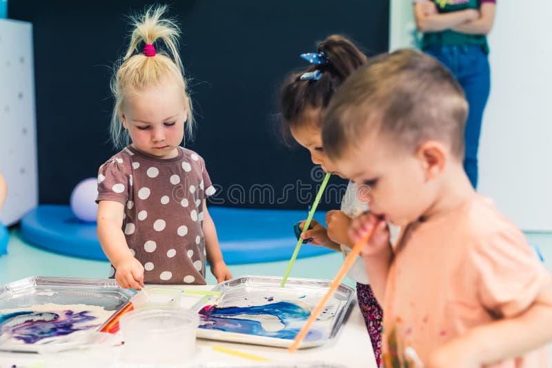 Kids Having Fun in the Kindergarten, Medium Closeup Stock Image - Image ...