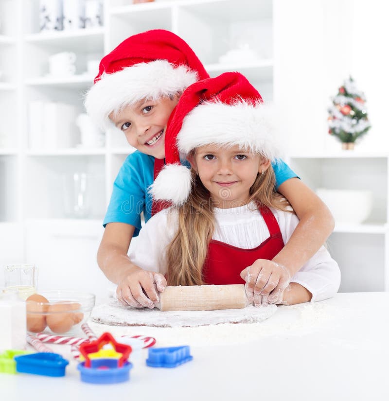 Kids Having Fun Preparing Christmas Cookies Stock Image - Image of ...