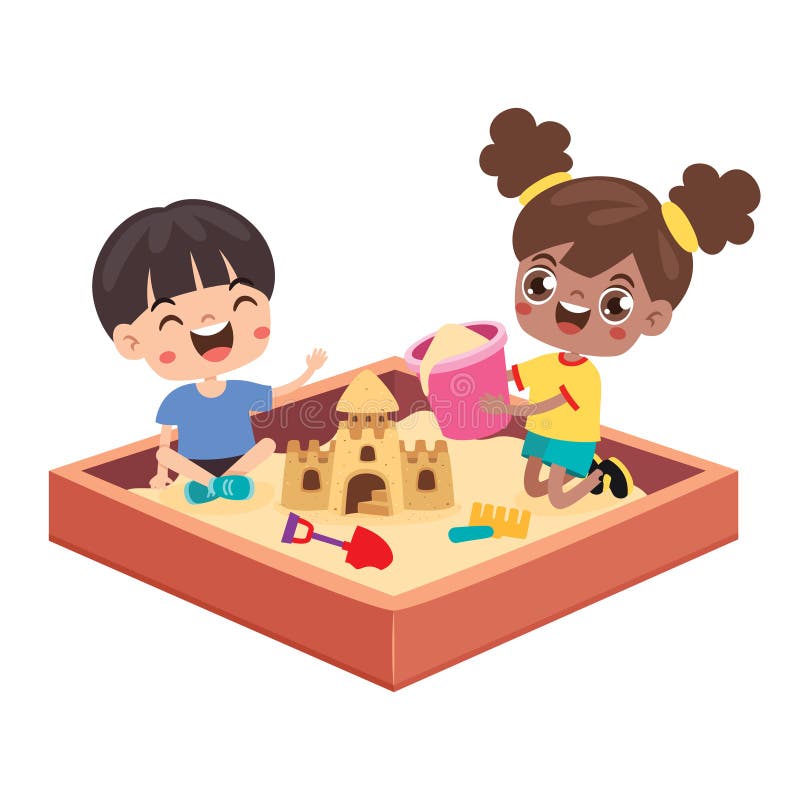 Kids Having Fun at Sandbox stock illustration. Illustration of playing ...