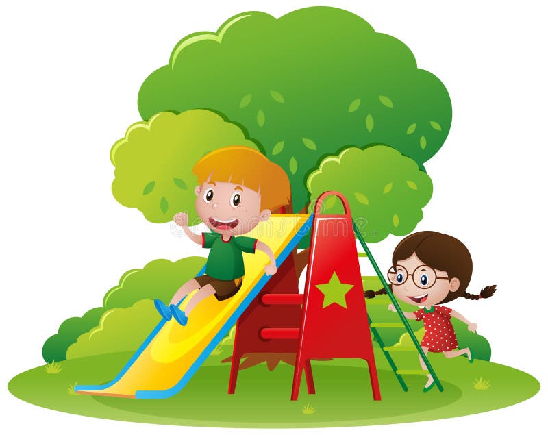 Kids Having Fun on the Slide Stock Vector - Illustration of clipart ...