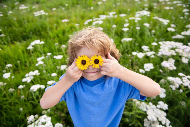 Kids Having Fun in Spring Park. Child on Green Grass. Stock Image ...