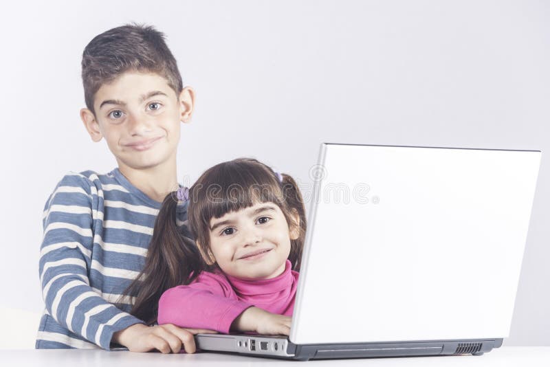 Kids Having Fun Using a Laptop Computer Stock Photo - Image of modern ...
