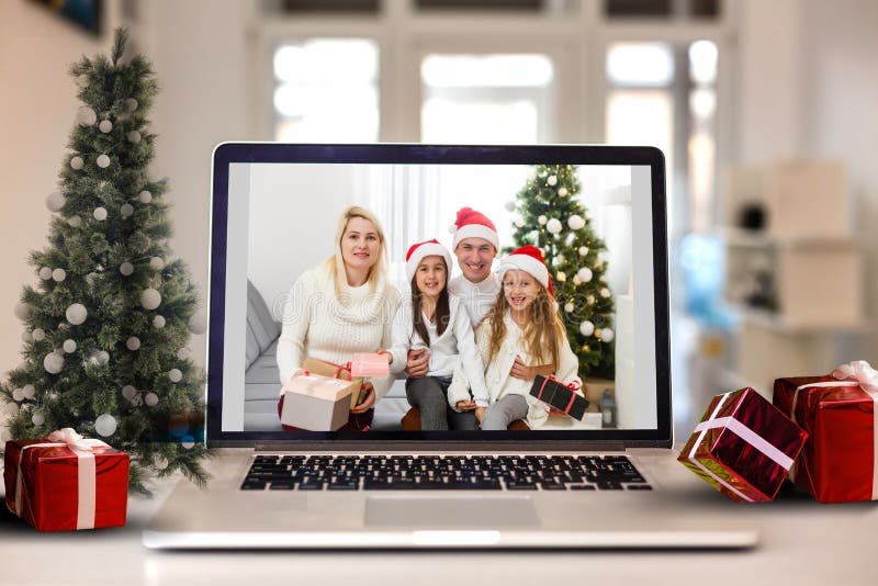 Kids Having Web Chat Call Conference. Remote Congratulation of Children ...