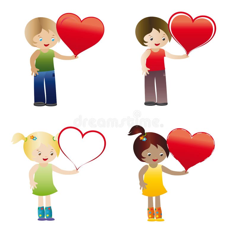 Kids with heart stock vector. Illustration of heart, black - 17285514