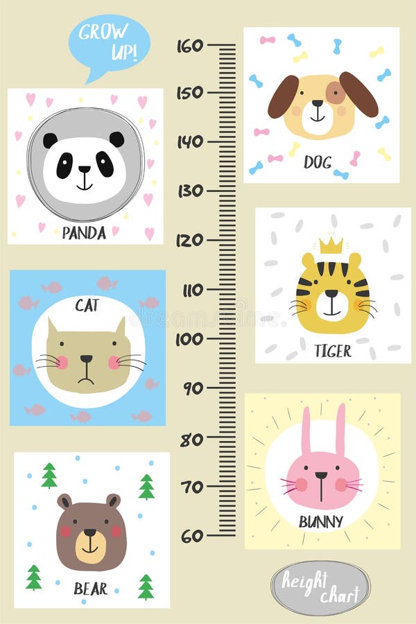 Kids Height Chart.Cute and Funny Animals Stock Vector - Illustration of ...