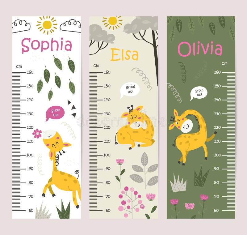 Kids Height Chart with Giraffes Stock Vector - Illustration of draw ...