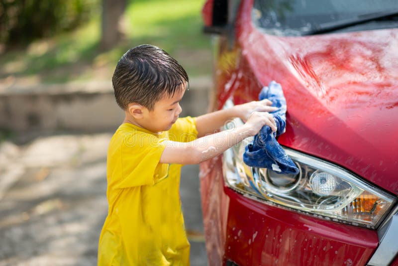 Kids Help To Wash Car at Home Stock Image - Image of lifestyle, father ...