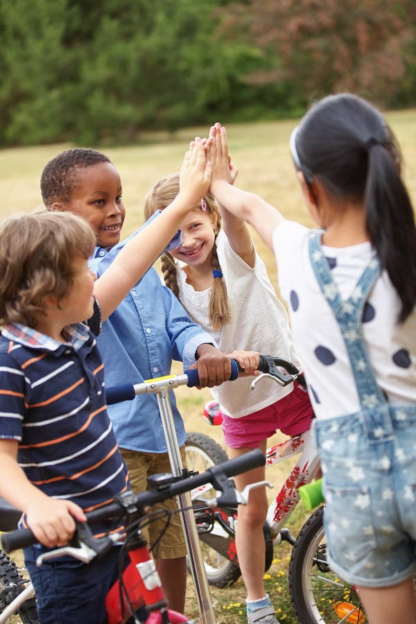 Kids with High Five Gesture Stock Photo - Image of interracial, team ...