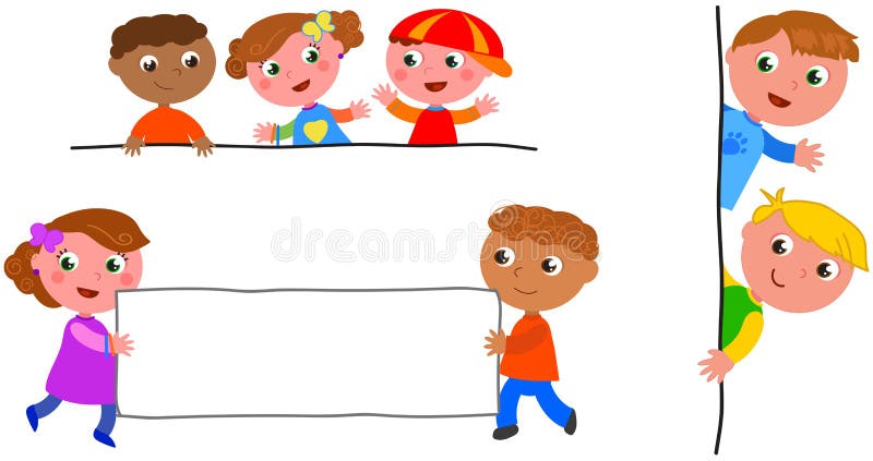 Cute Multicultural Children Holding Blank Sign Stock Illustrations – 82 ...