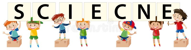 Kids Holding Letter Cards Saying Science Stock Vector - Illustration of ...