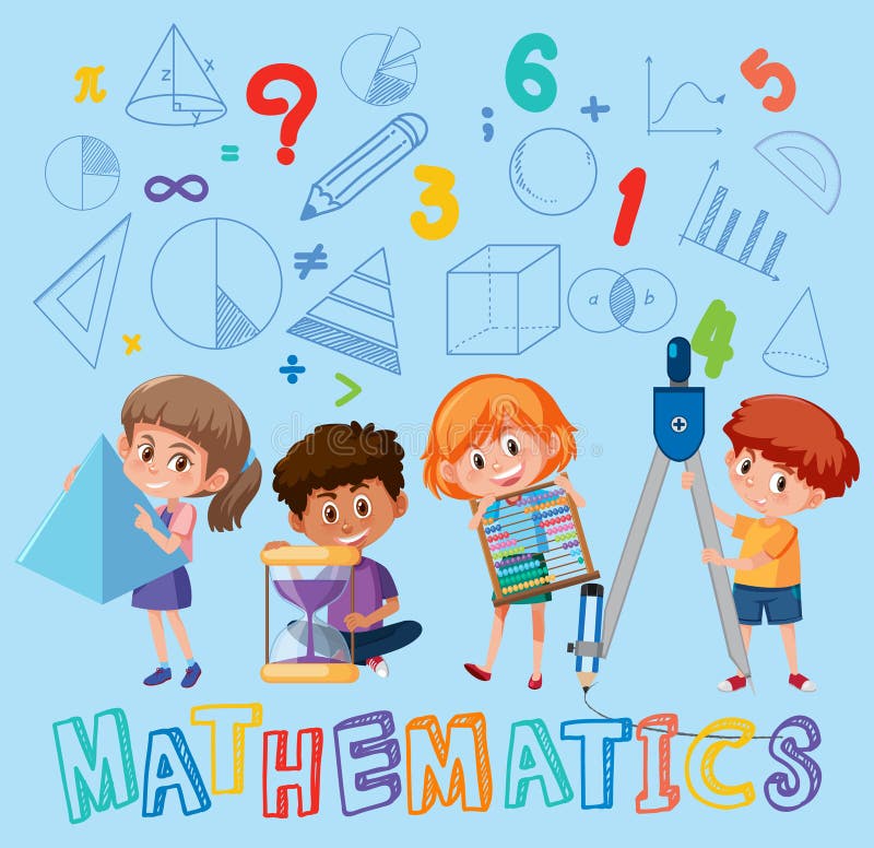 Kids Holding Math Object with Math Background Stock Vector ...