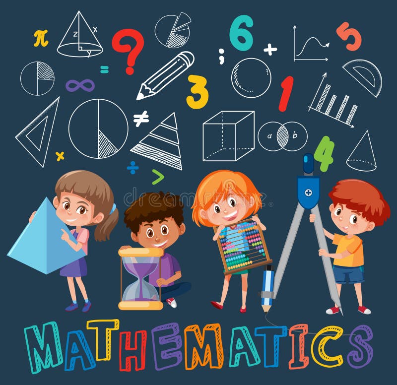 Kids Holding Math Tools with Math Doodle Objects Stock Vector ...
