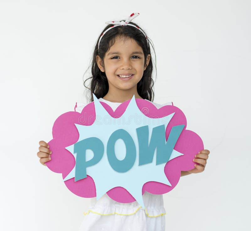 Kids Holding Sign Pow Portrait Concept Stock Image - Image of modern ...
