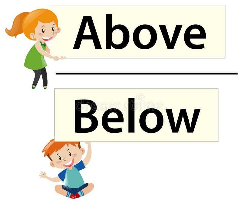 Kids Holding Wordcards Above and Below Stock Vector - Illustration of ...