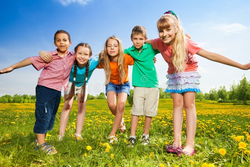 Kids Hugging Standing in the Field Stock Photo - Image of childhood ...