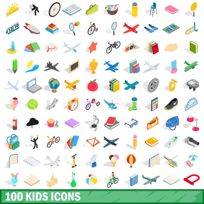 100 Kids Icons Set, Isometric 3d Style Stock Vector - Illustration of ...
