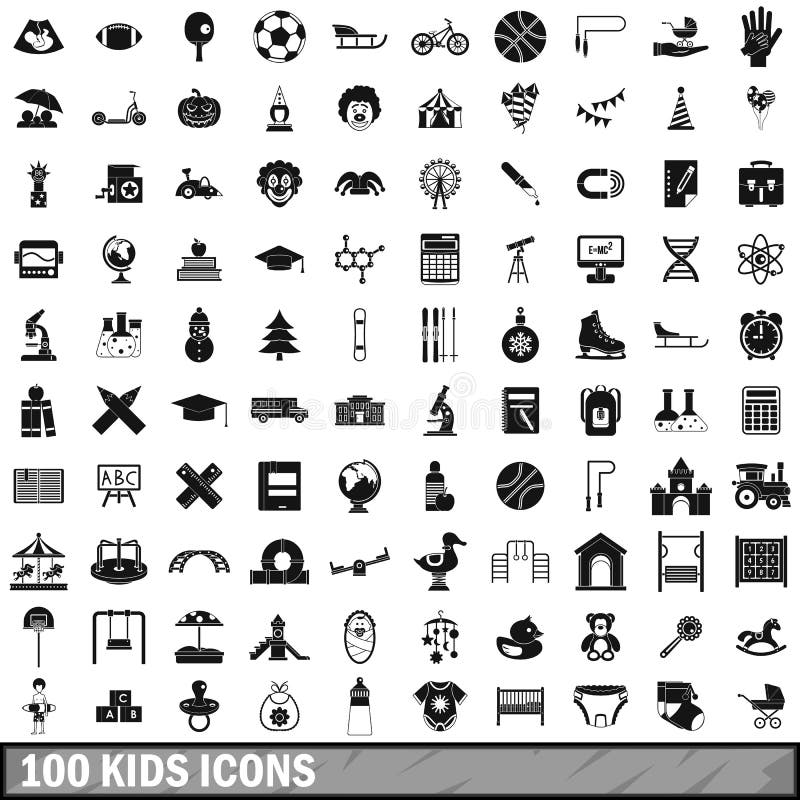 100 Kids Icons Set in Simple Style Stock Vector - Illustration of icons ...
