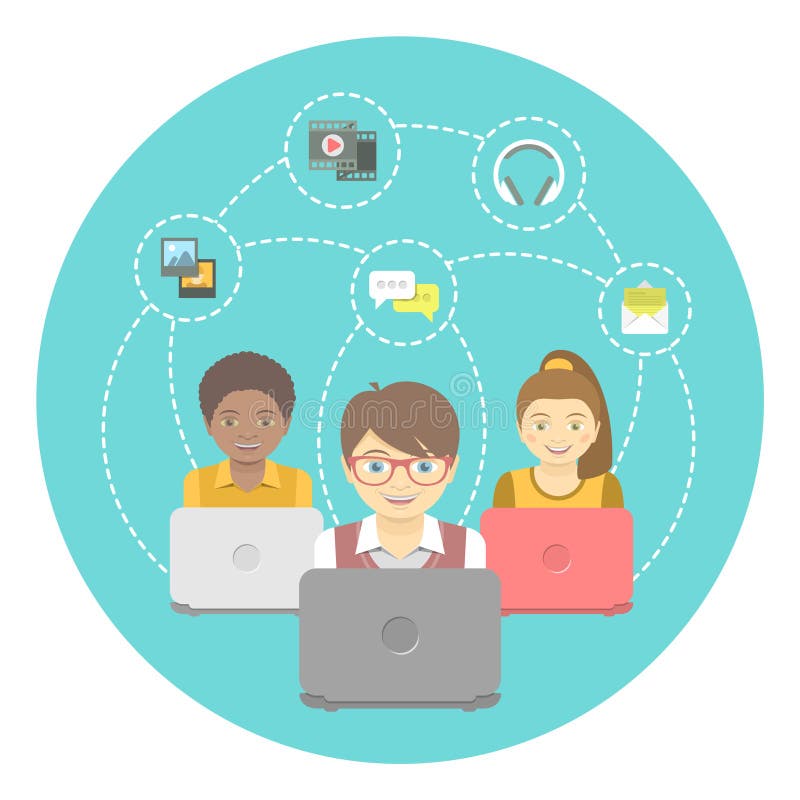 Kids and Internet stock vector. Illustration of discover - 51122890