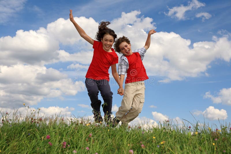 Children jumping stock image. Image of brothers, kids - 2279175