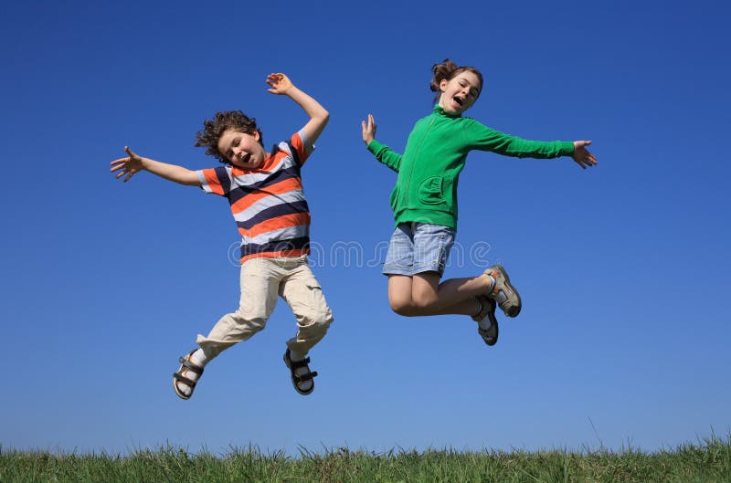 Happy Smiling Child Jumping Free Stock Photo - Image of leaping ...