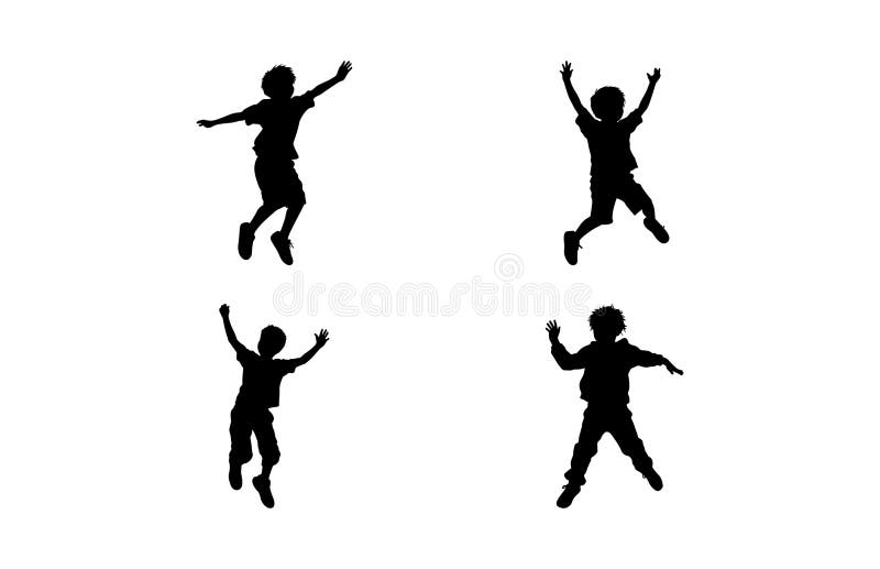 Kids Jumping Silhouette Set, Set Child Jump Logo Icon Design Vector ...