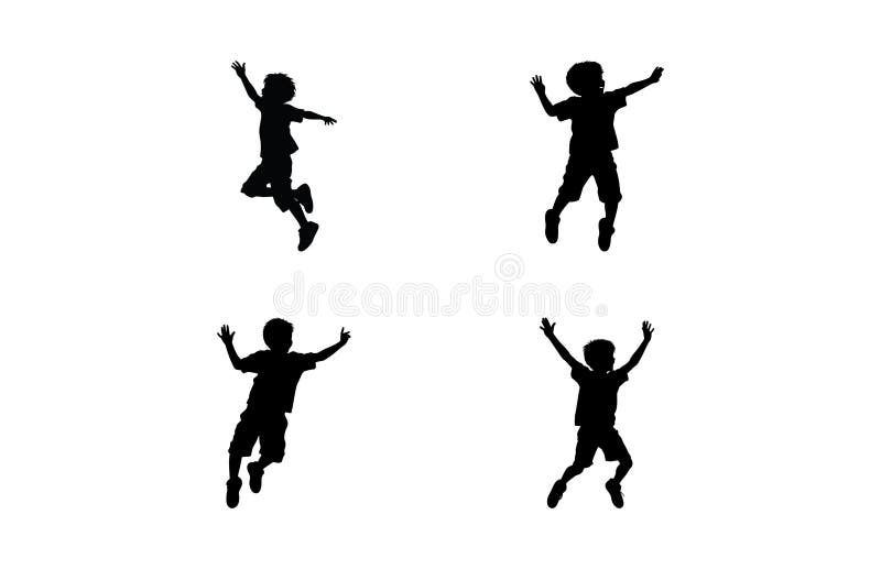 Kids Jumping Silhouette Set, Set Child Jump Logo Icon Design Vector ...