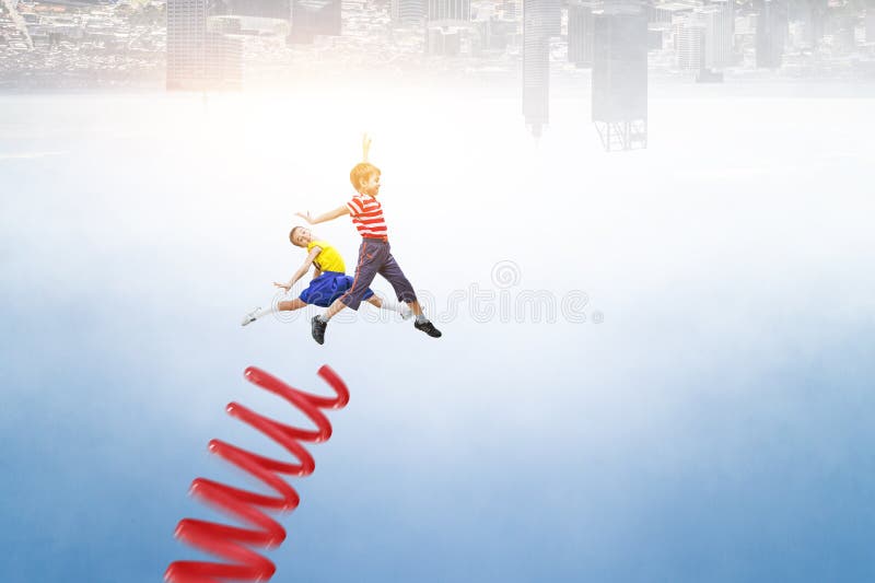 Kids jumping in the sky stock image. Image of dream - 175269235