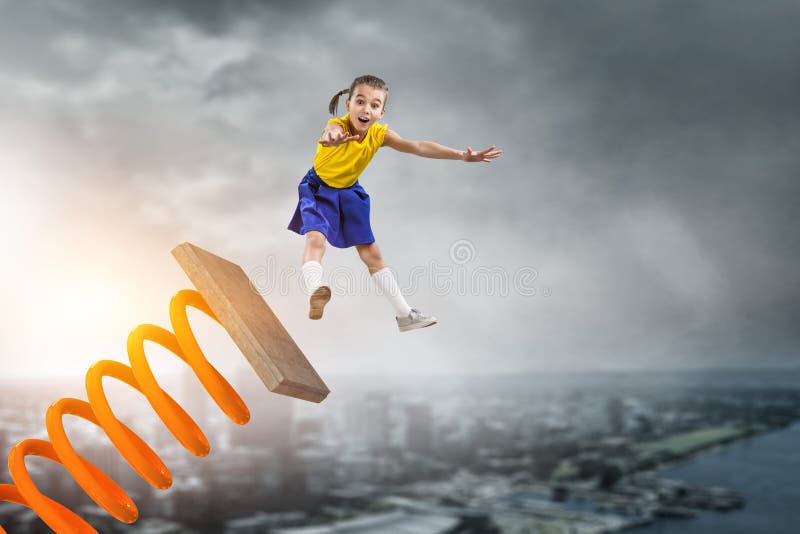 Kids jumping in the sky stock photo. Image of lifestyle - 191357388