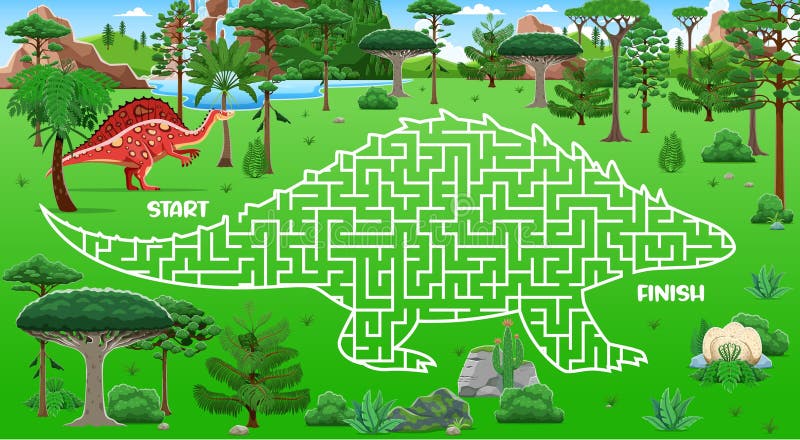 Kids Labyrinth Maze Game with Dinosaur and Eggs Stock Vector ...