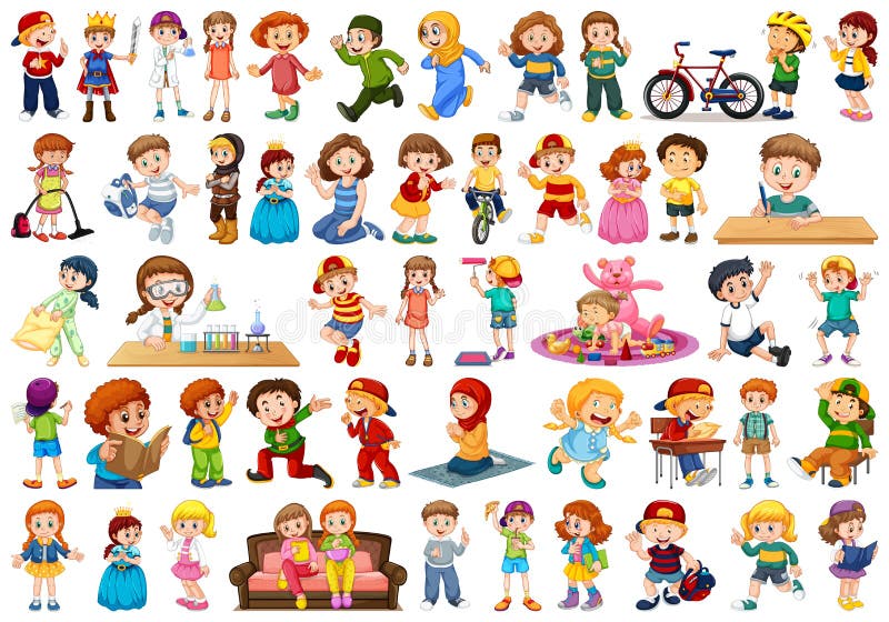 Kids in Large Group Acting Our Varoous Roles Stock Vector ...
