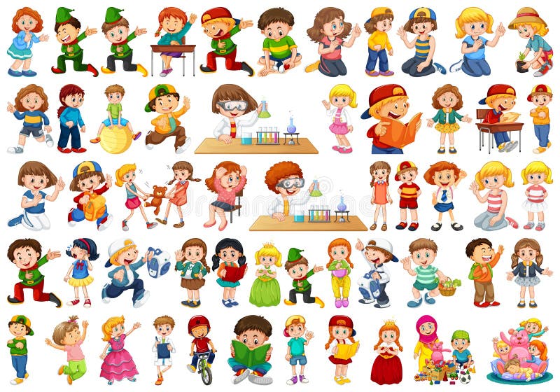 Kids in Large Group Acting Our Varoous Roles Stock Vector ...