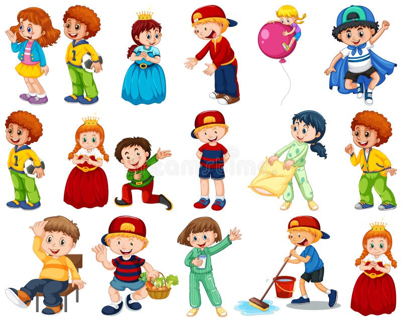 Kids in Large Group Acting Our Varoous Roles Stock Vector ...