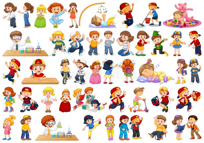 Kids in Large Group Acting Our Varoous Roles Stock Vector ...