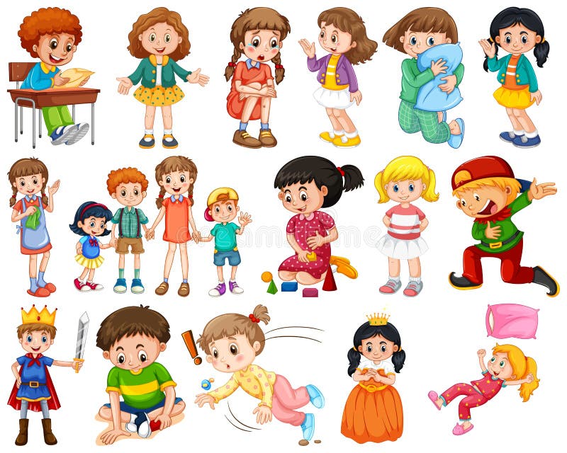 Kids in Large Group Acting Our Varoous Roles Stock Vector ...