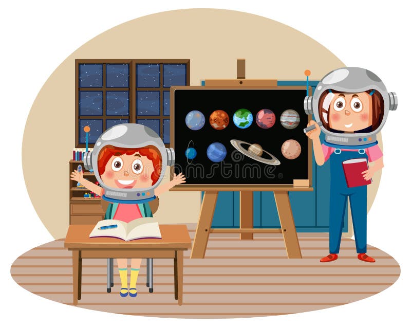 Kids Learning Astronomy in the Classroom Stock Vector - Illustration of ...