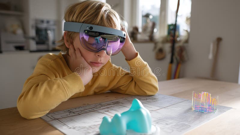 Kids Learning with Augmented Reality Stock Illustration - Illustration ...