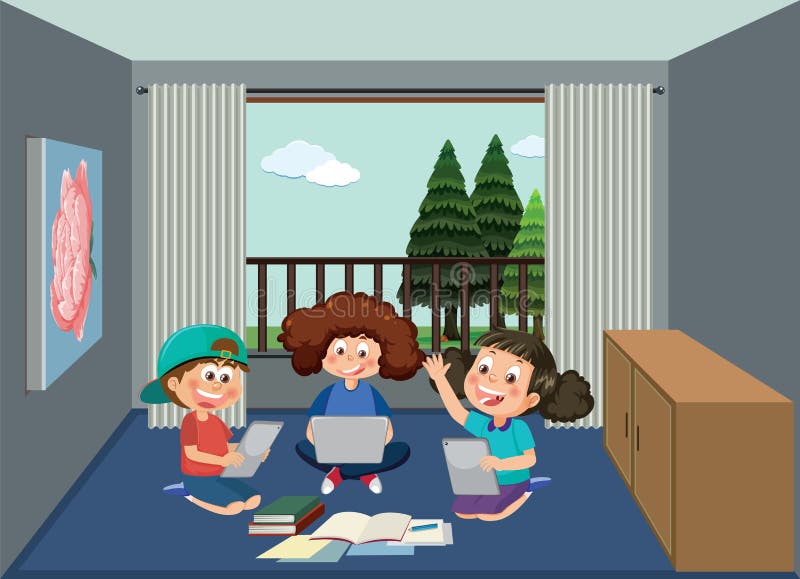 Kids Learning Online at Home Stock Vector - Illustration of kids ...